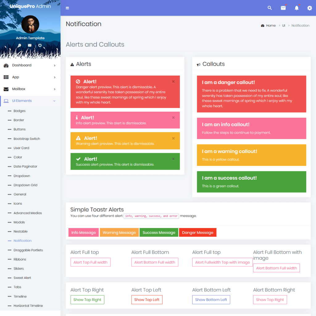 UniquePro - Premium Admin Templates