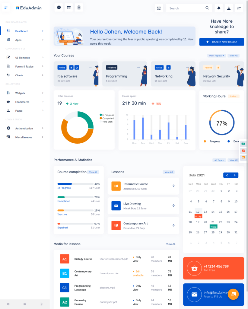 Online Education Dashboard Education Courses HTML Templates