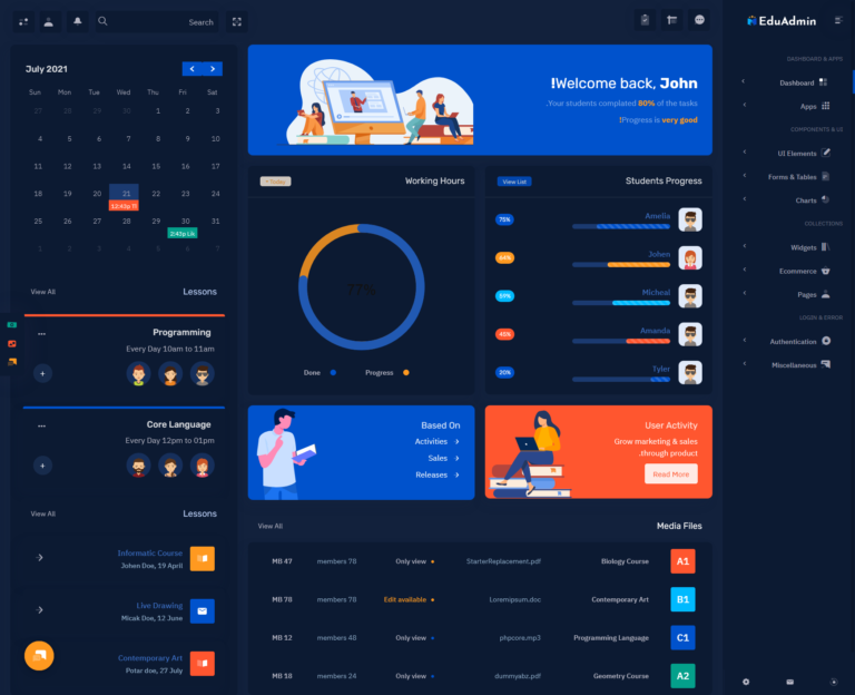 LMS Dashboard Online Education Courses HTML Templates