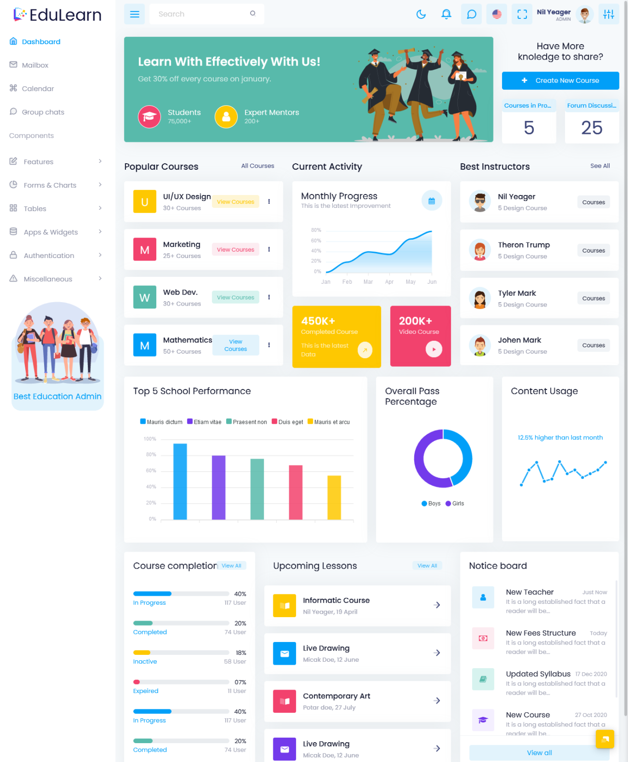 Education Learning Management System Dashboard Template