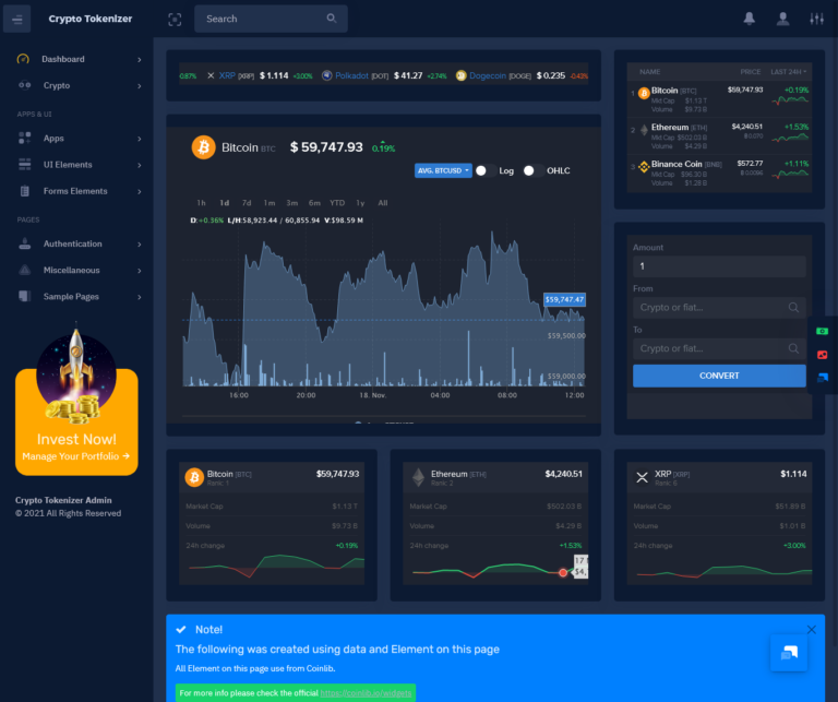 Stock Market Chart Dashboard Bitcoin CryptoCurrency Template