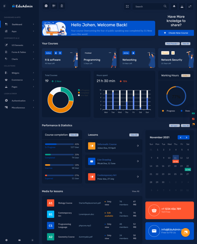 LMS elearning Responsive Bootstrap 5 Admin Template Dashboard UI Kit