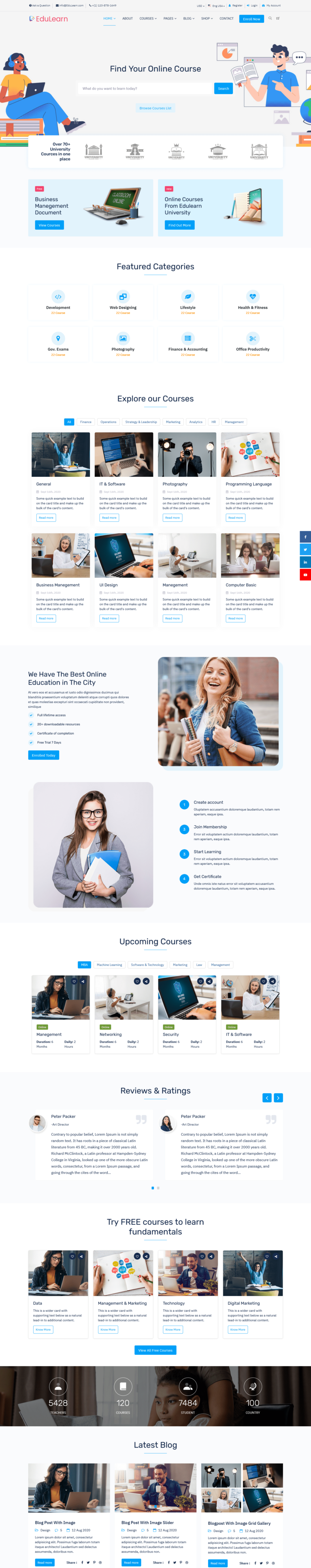 Modern LMS Dashboard Online Education Courses Dashboard Templates