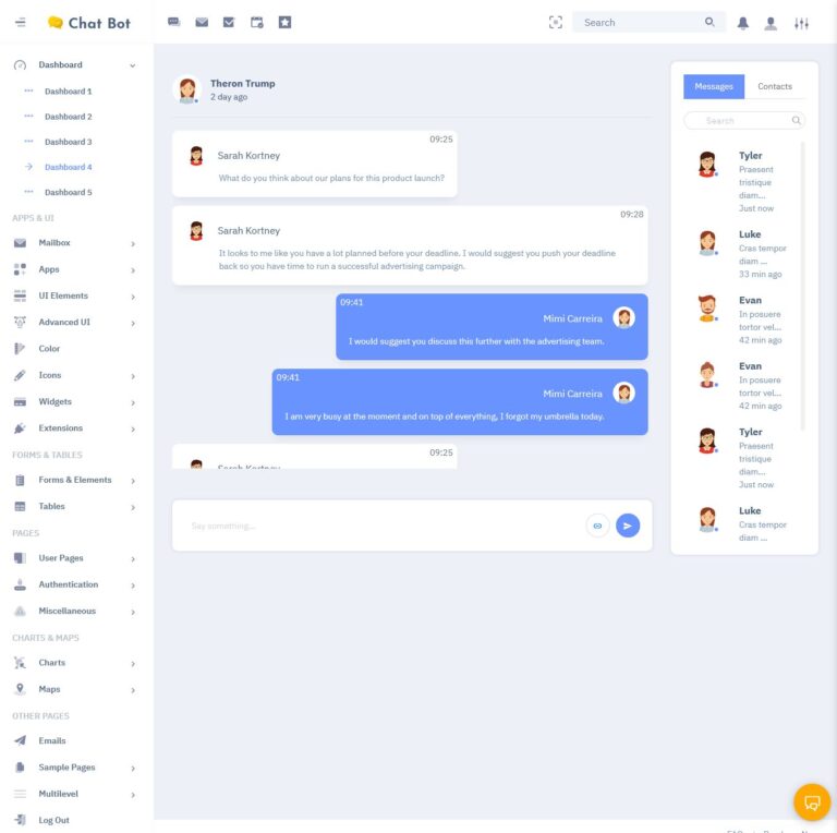 Responsive Bootstrap 5 Admin Dashboard Template - Chatbot
