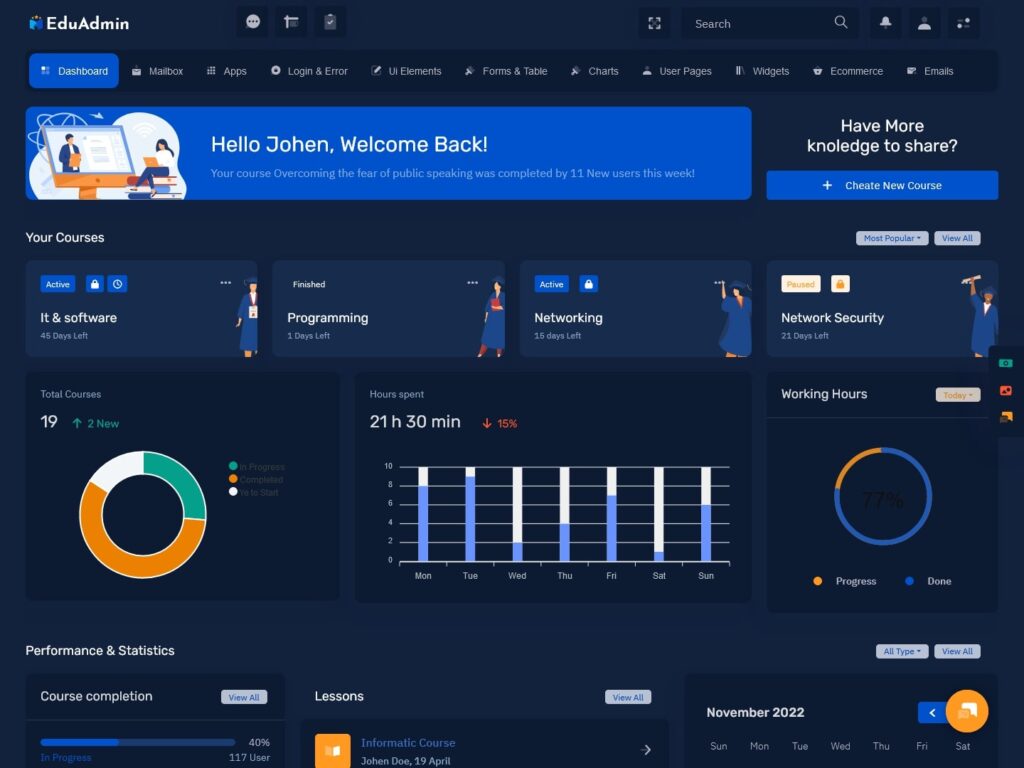 Education Dashboard Template learning Management System UI Kit