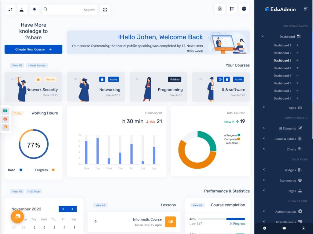 LMS Dashboard Education Admin Template Bootstrap UI Kit – Eduadmin