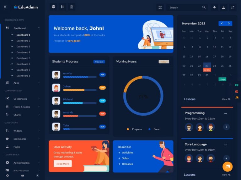 Online Education LMS Dashboard UI framework with Bootstrap 5