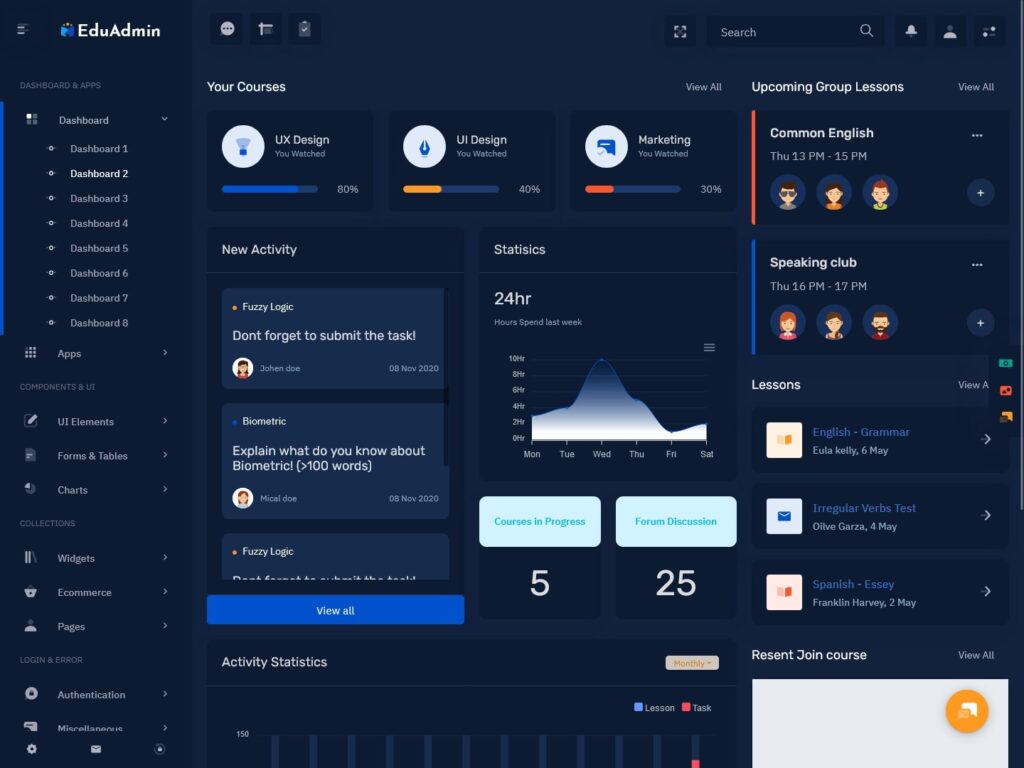 Online Education LMS Dashboard UI framework with Bootstrap 5
