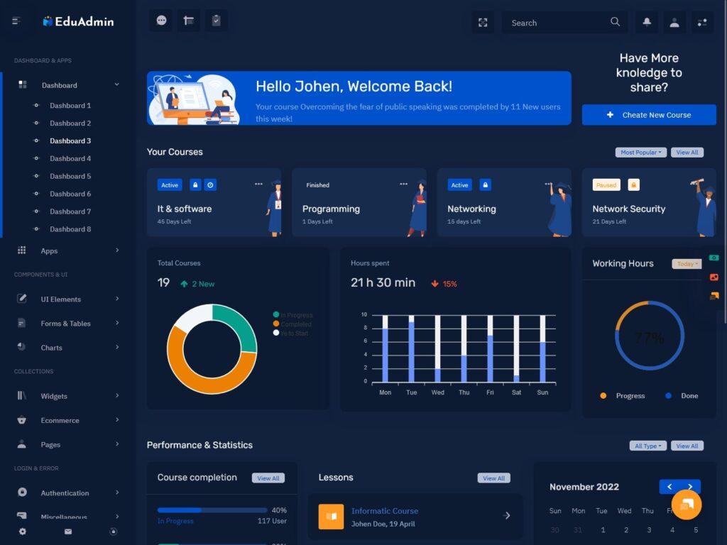 Online Education LMS Dashboard UI framework with Bootstrap 5