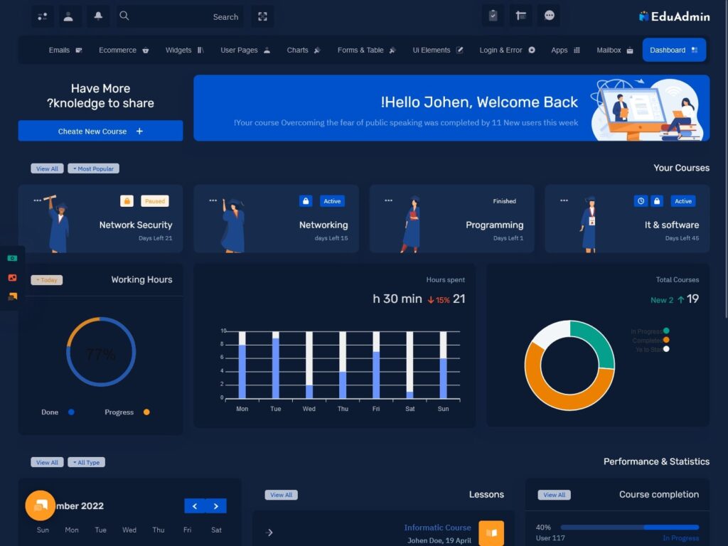Online Education LMS Dashboard UI framework with Bootstrap 5