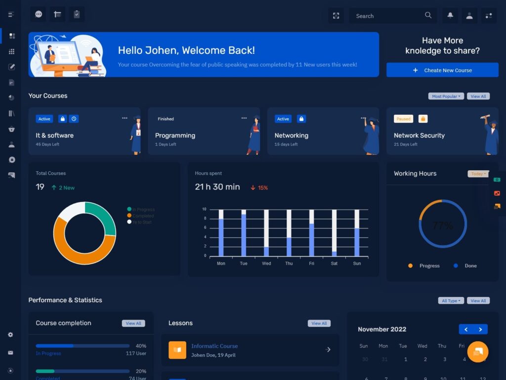 Online Education LMS Dashboard UI framework with Bootstrap 5