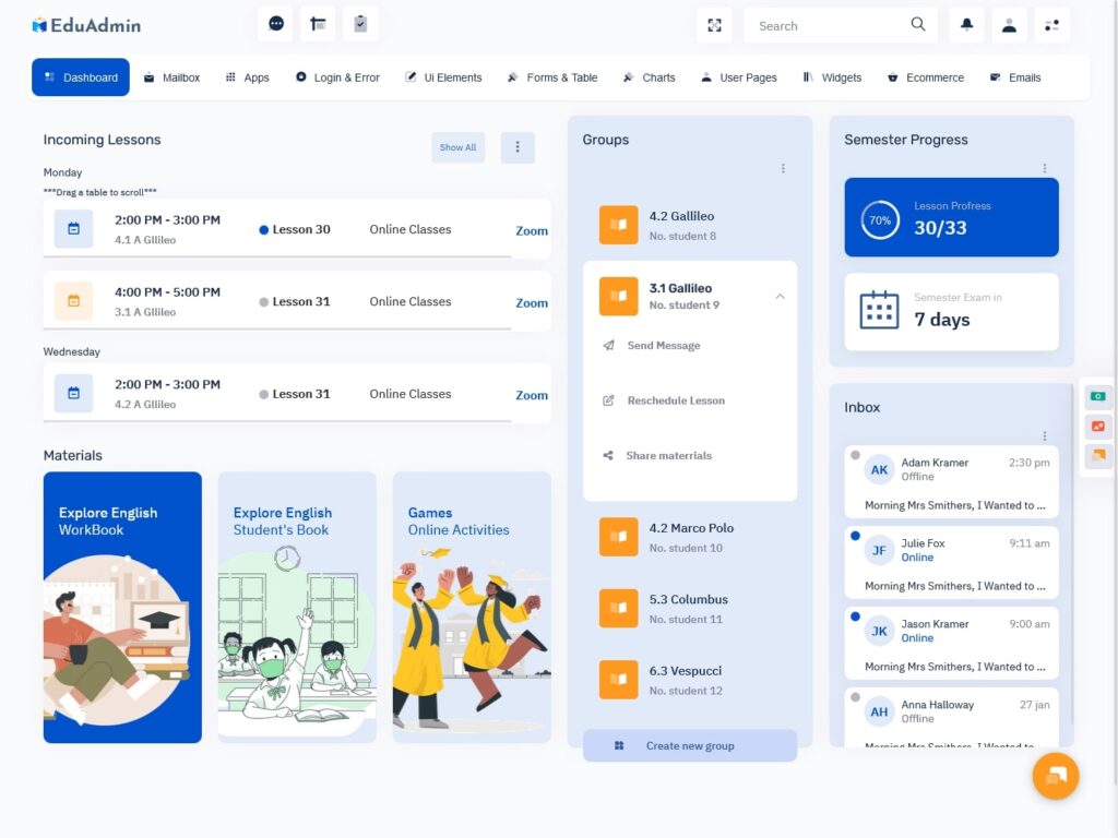Online Education LMS Dashboard UI framework with Bootstrap 5