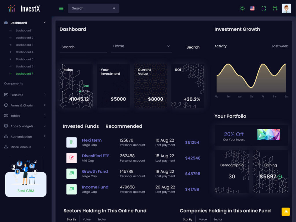 Investment Portfolio UI framework with Bootstrap 5