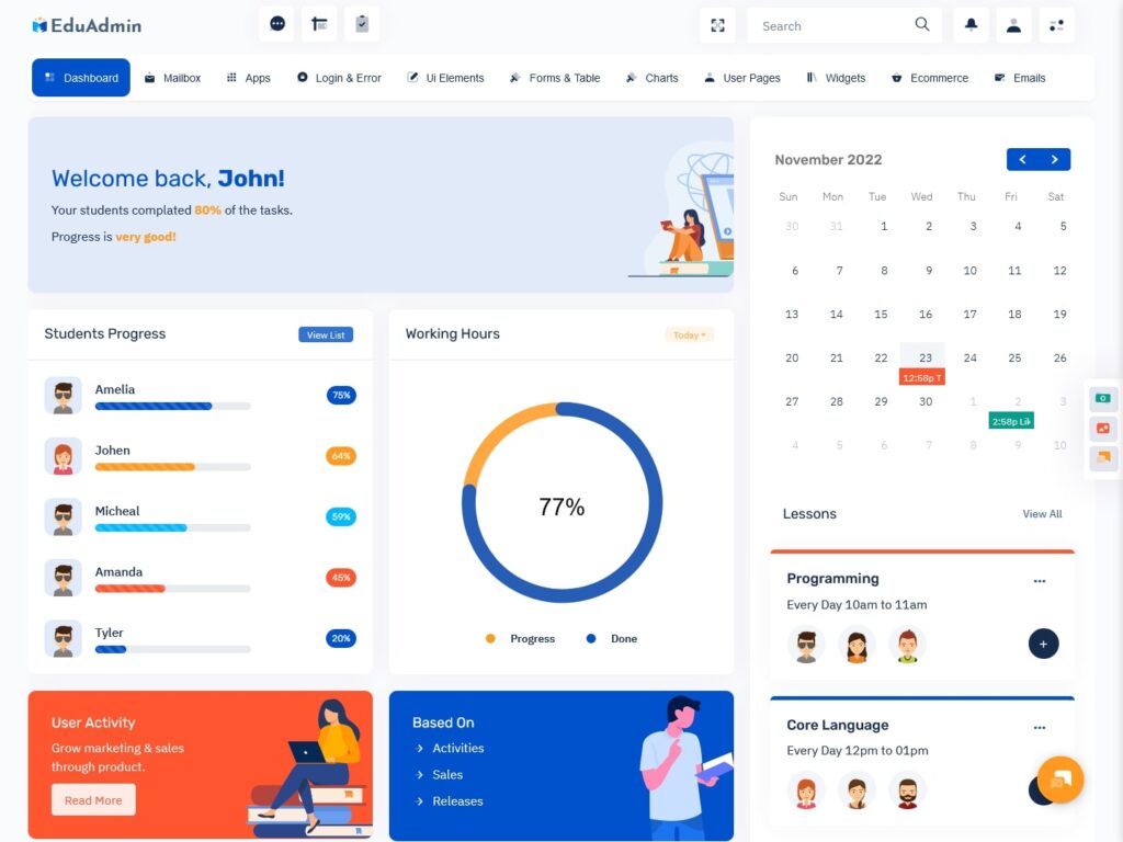 Best Bootstrap HTML to create an Online Course Dashboard in 2023