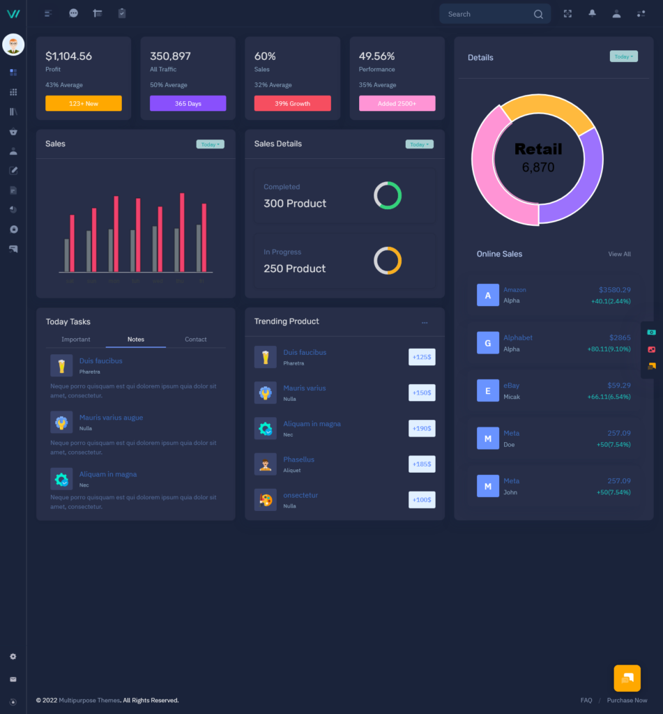 Amazing Dark Mini Sidebar Bootstrap Dashboard of WebkitX Admin Panel