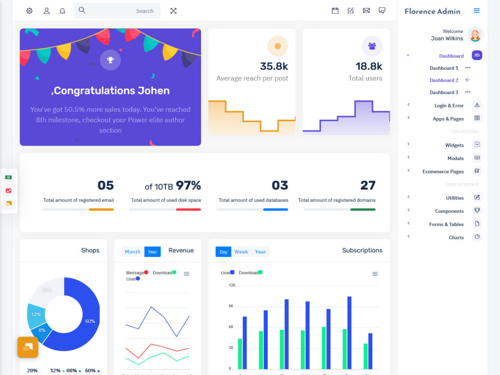 Beautiful Rtl Light Bootstrap Admin Dashboard Florence Admin Panel