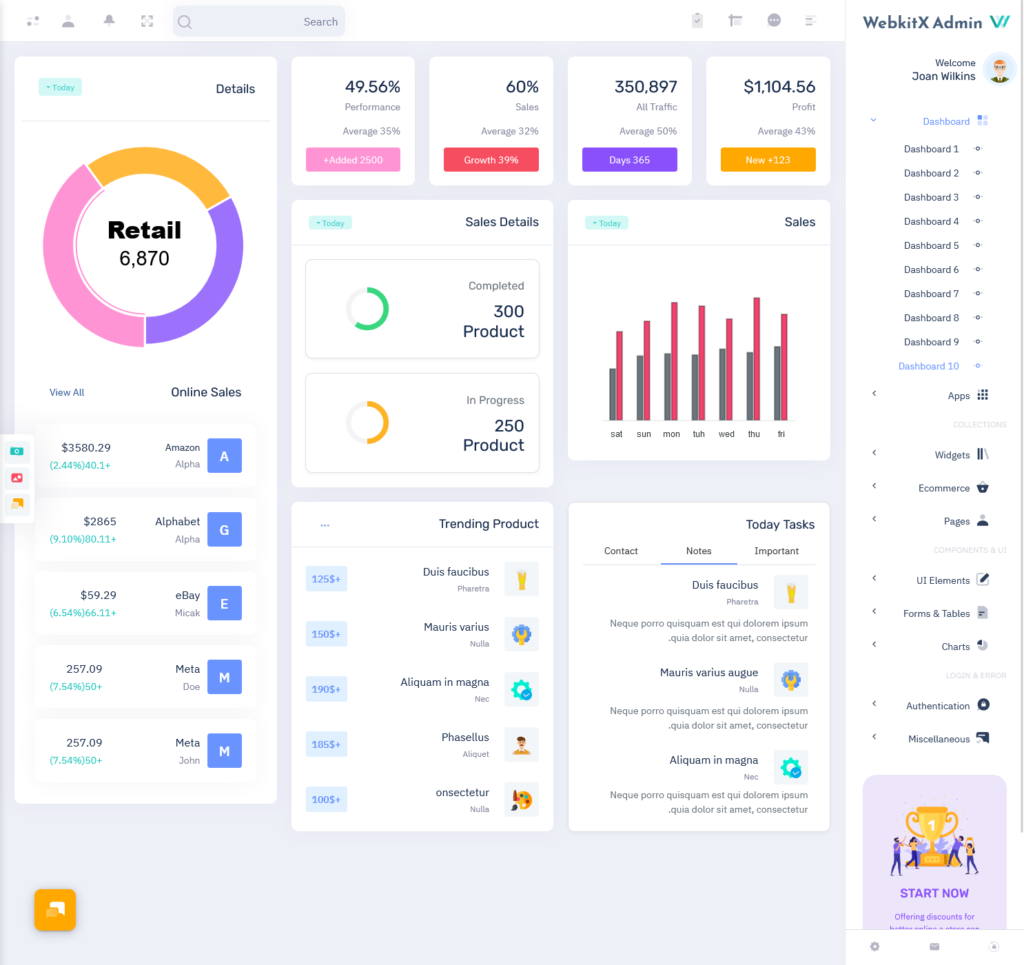 Best RTL Light Bootstrap Dashboard OF WebkitX WebApp Templates