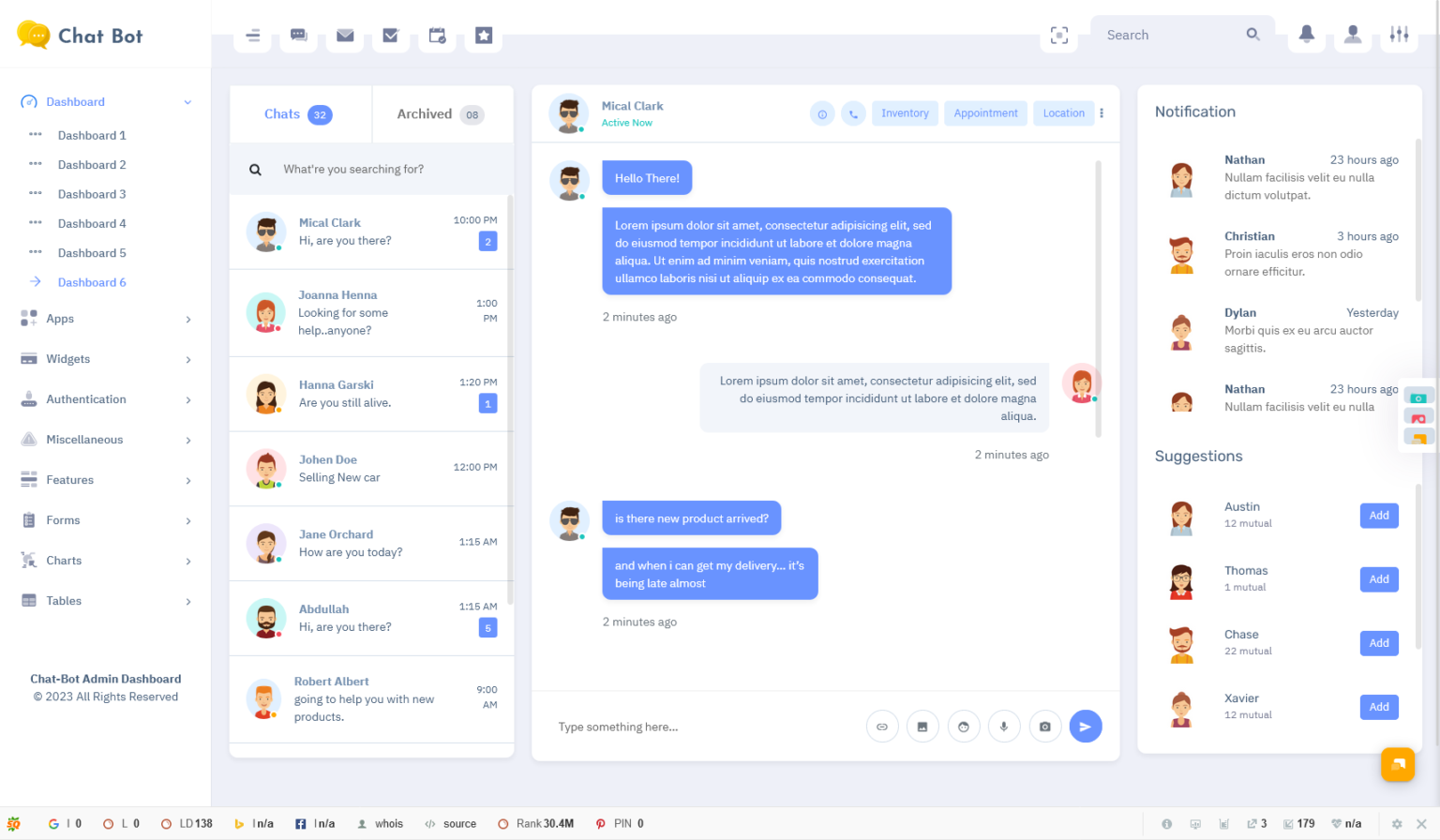 Chat bot software UI framework with Bootstrap 5 web apps