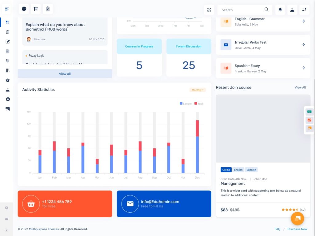 Admin Panel Dashboard of LTR Style Mini Sidebar Menu Light - EduAdmin
