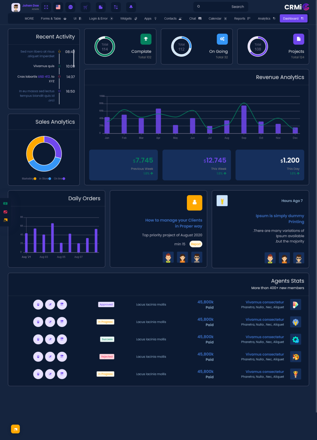 Popular CRM UI framework with Bootstrap 5 web apps
