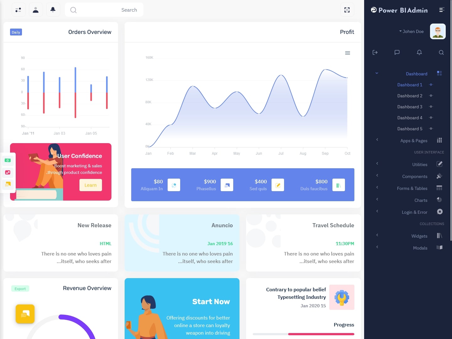 Power BI Light Dashboard-1 - MultiPurpose Themes