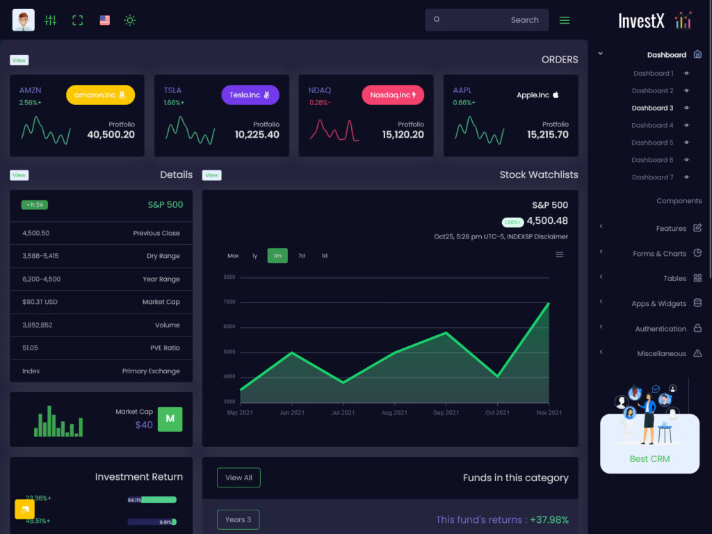Investment Portfolio UI framework with Bootstrap 5