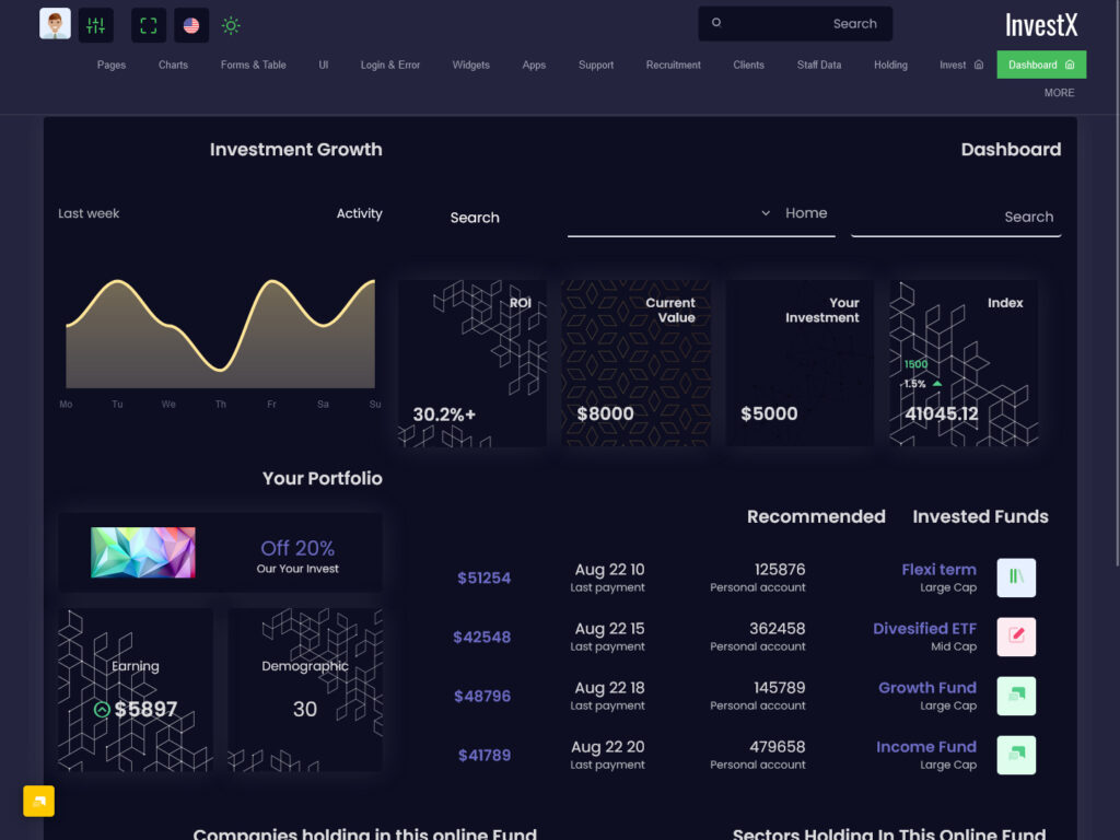 Investment Portfolio UI framework with Bootstrap 5