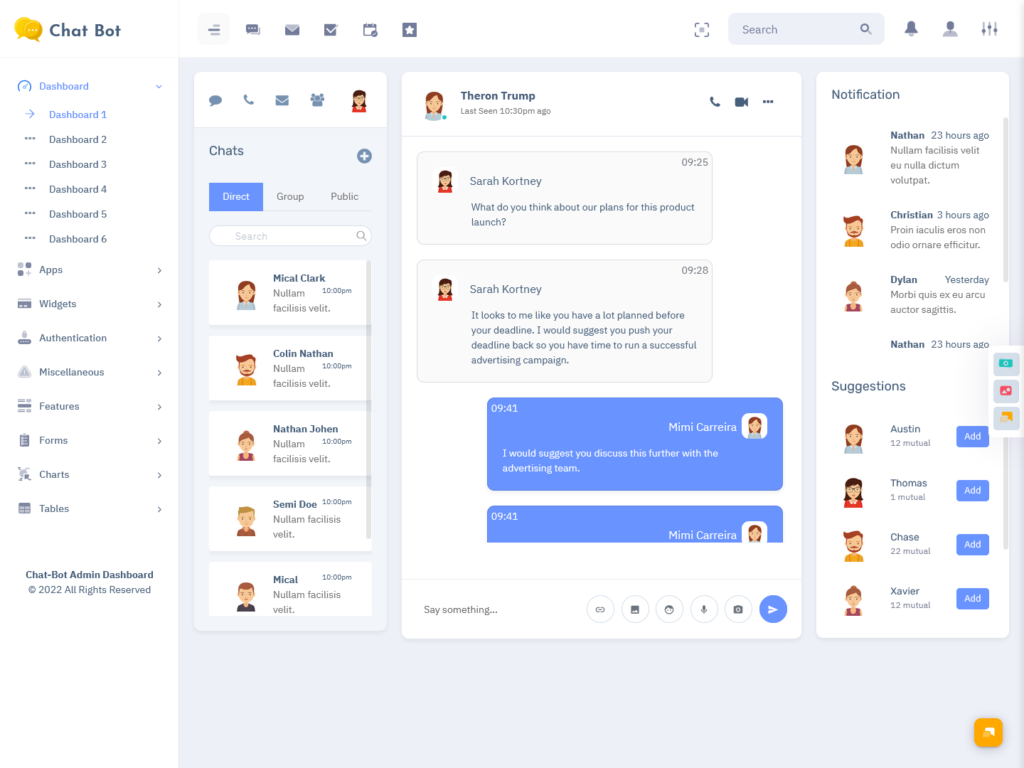 Unique Dashboard Design of Chat Bot Bootstrap 5 Admin Template