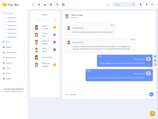 Bootstrap WebApp Template With Creative Dashboard Design - Chat Bot