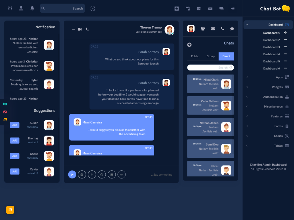 Dark Creative Bootstrap Dashboard RTL Style By Chat Bot Admin Panel