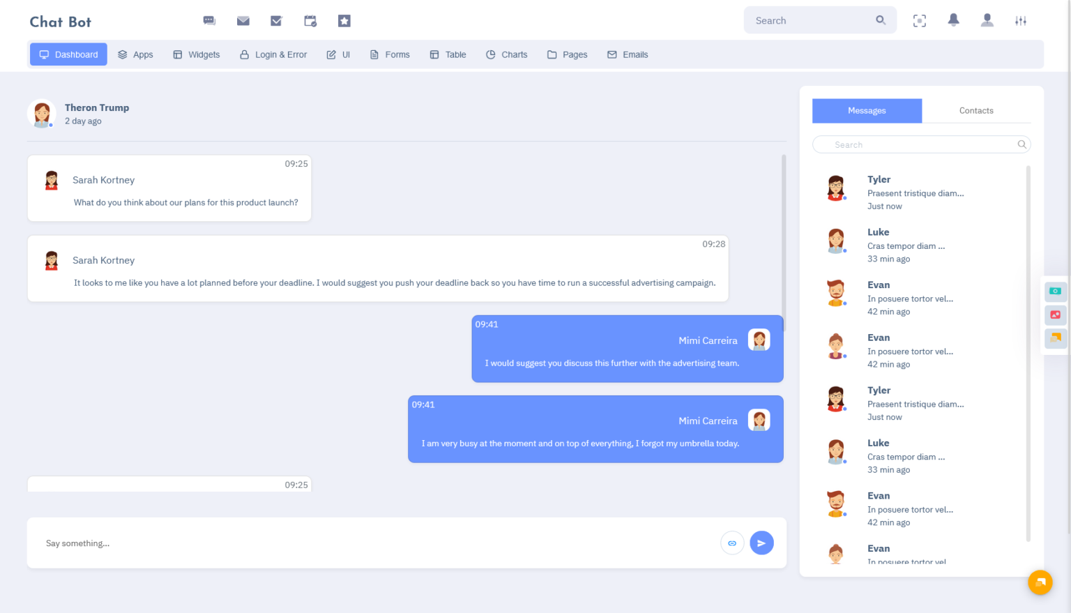 LTR Horizontal Admin Panel Dashboard Light of Chat Bot ui framework