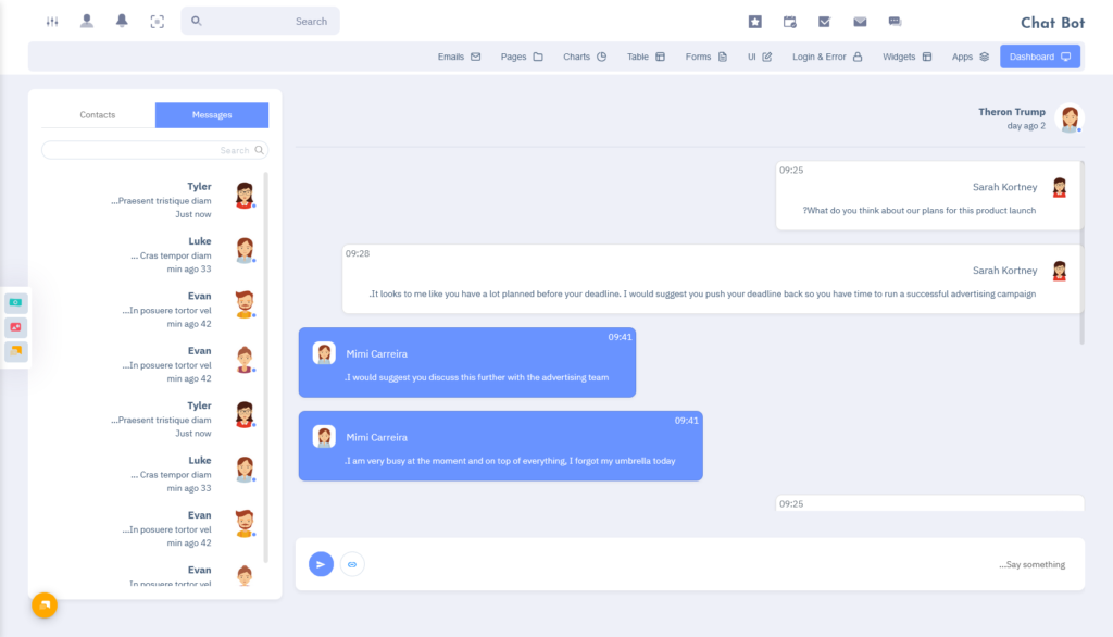 Unique Horizontal Light Creative Bootstrap Dashboard of Chat Bot