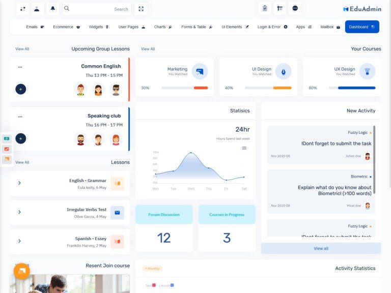 Best RTL Style Dashboard Design Light of Horizontal Menu - EduAdmin