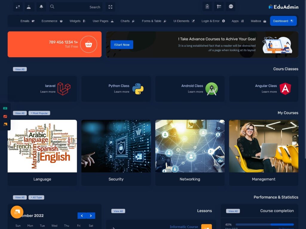 Amazing Dark Horizontal Admin Dashboard In RTL Style - EduAdmin