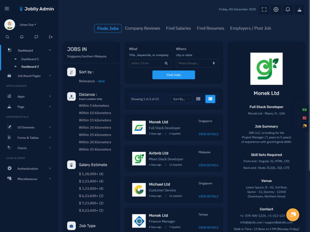 Job Board Dashboard on Career Admin Ui Framework