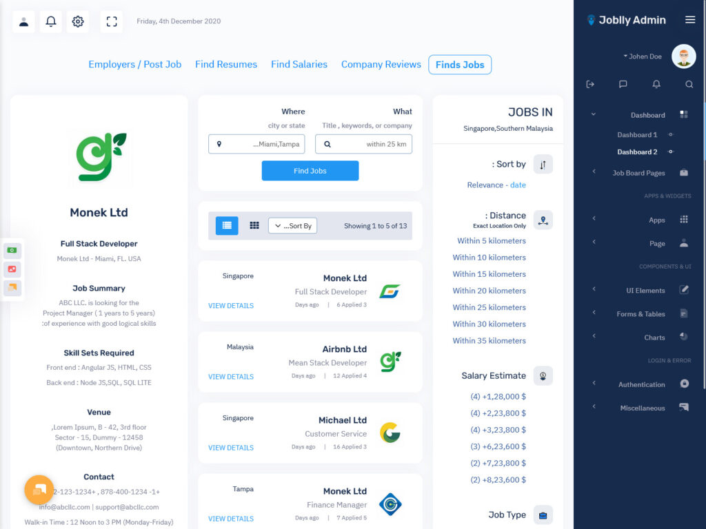 Job Board Dashboard on Career Admin Ui Framework