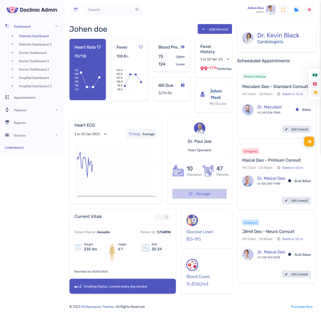 Patient Dashboard Template: Hospital Resource Management