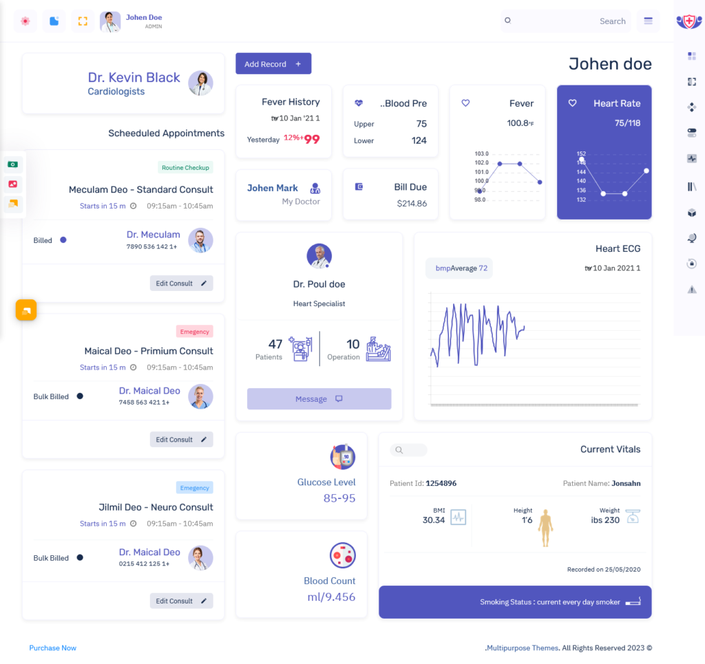 RTL Style Light Medical Bootstrap 5 Dashboard - Doclinic Admin Ui Kit