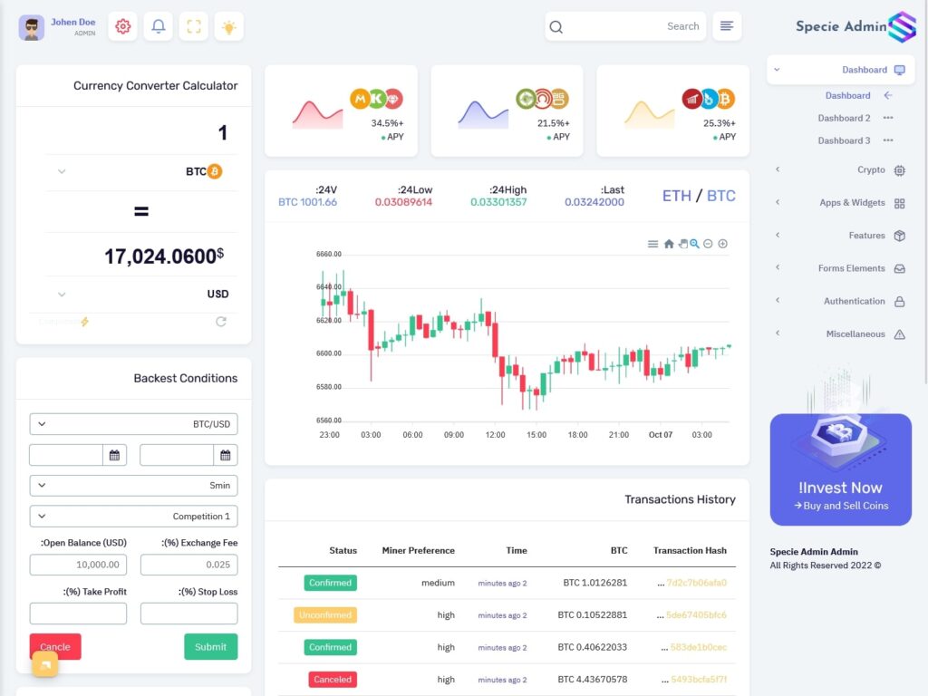 Efficiently Manage your Cryptocurrency Dashboards Ui framework