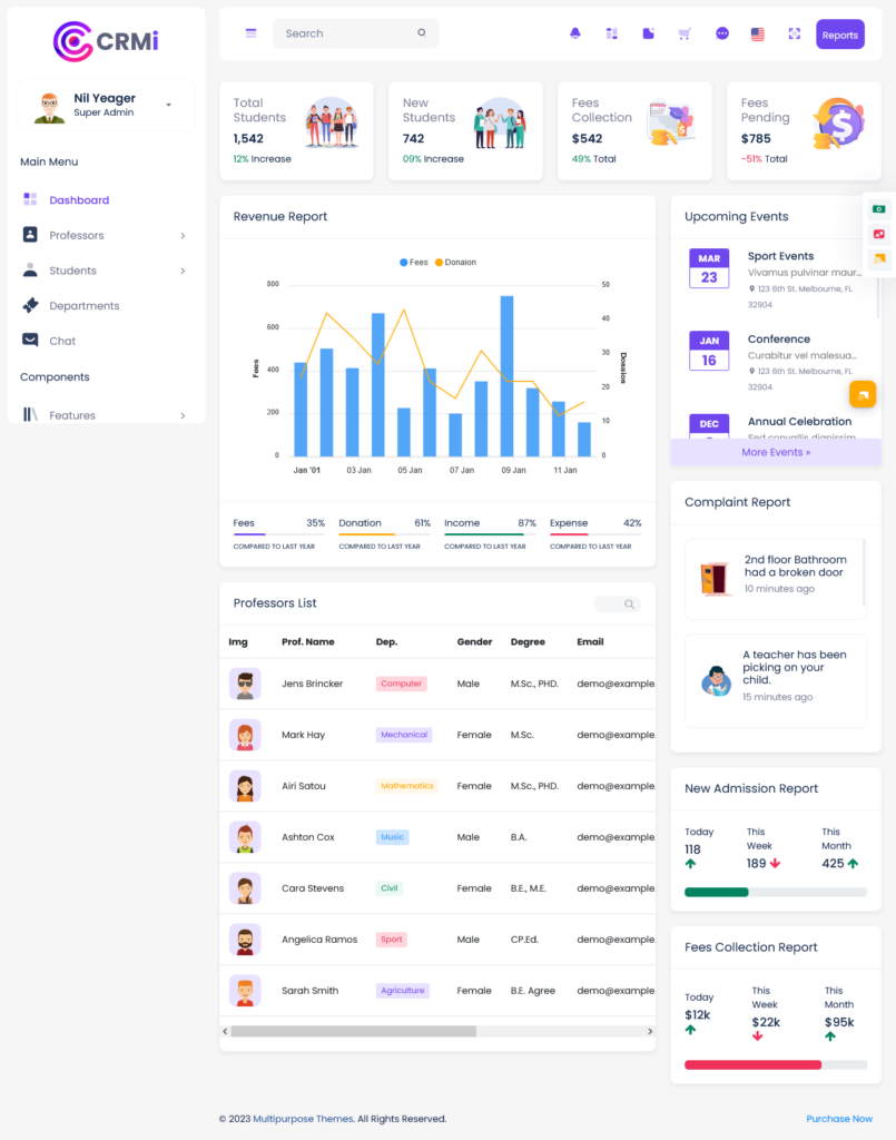 New Bootstrap Admin Dashboard For School & University - CRMi Admin