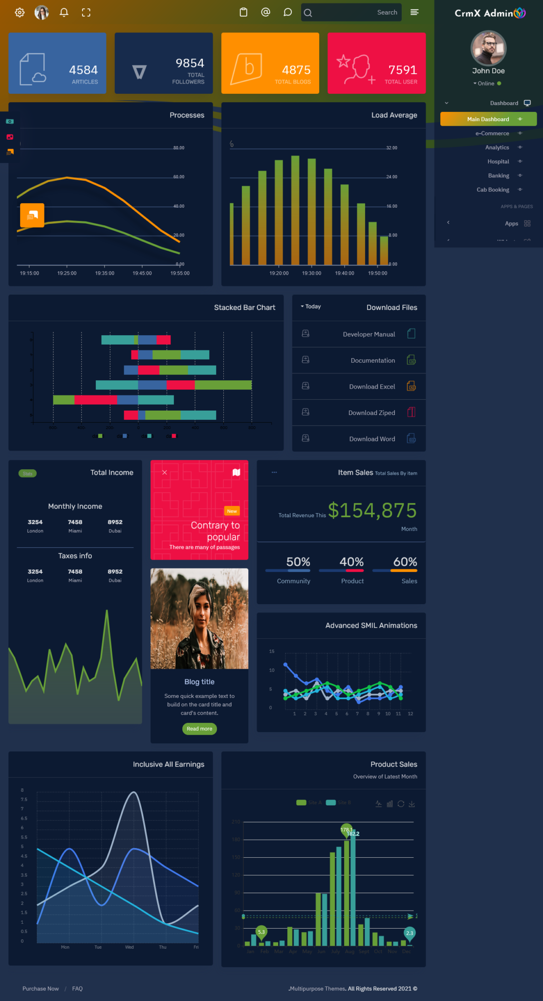 Powerful RTL Style Multicolor Dashboard UI Design - CrmX Admin Panel