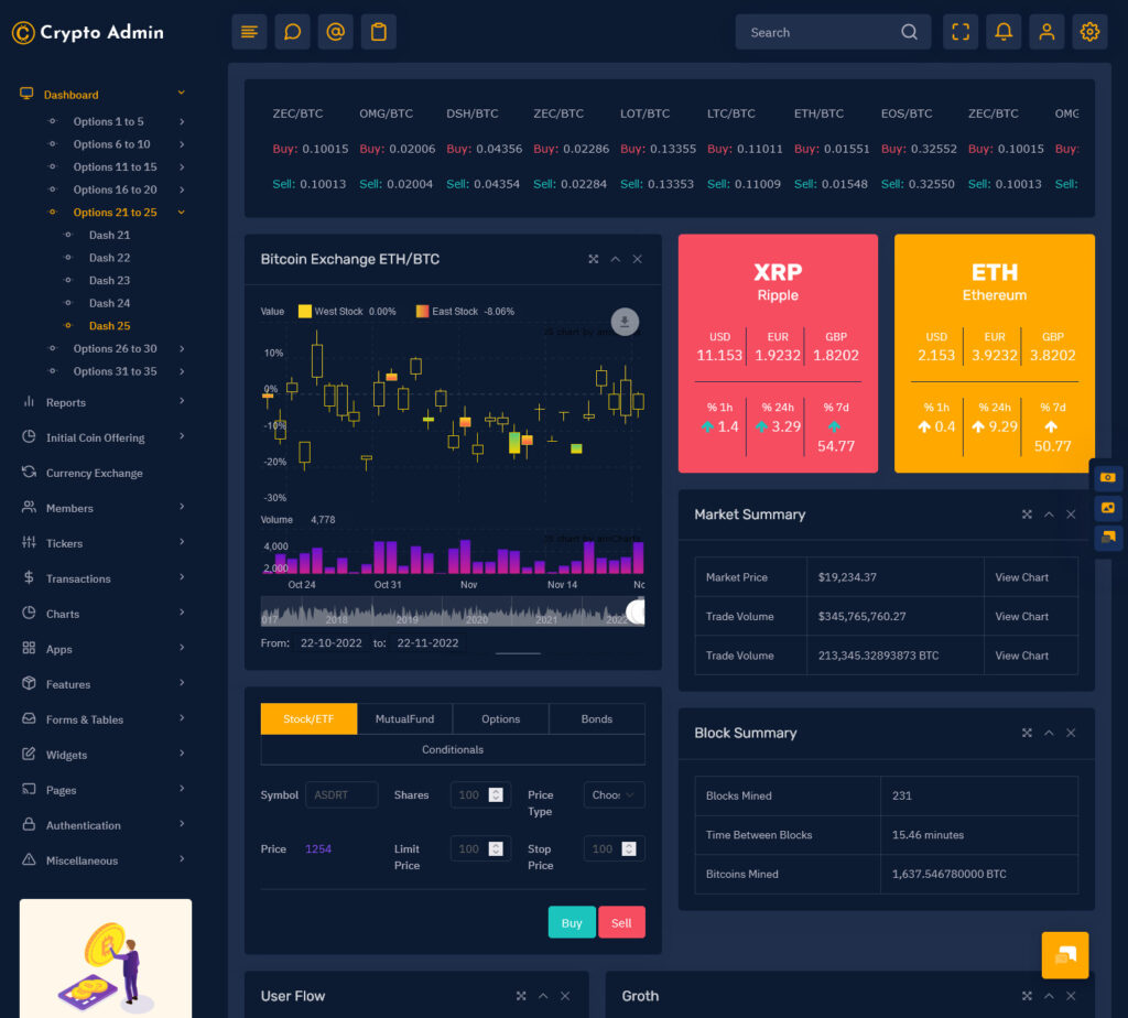 Powerful Cryptocurrency Dashboards Ui framework - Crypto Admin