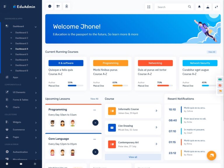 Creating a Online Course Dashboard with a LMS Dashboard Templates