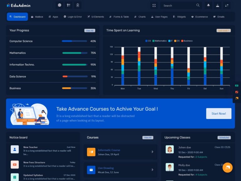 Creating a Online Course Dashboard with a LMS Dashboard Templates