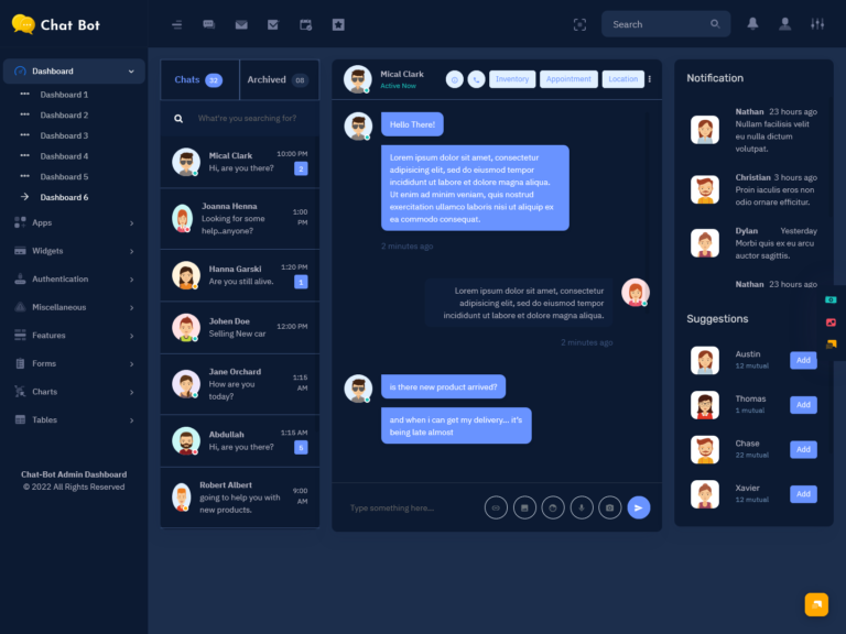 Exploring the our Chat Application Dashboard with Chatbot Admin