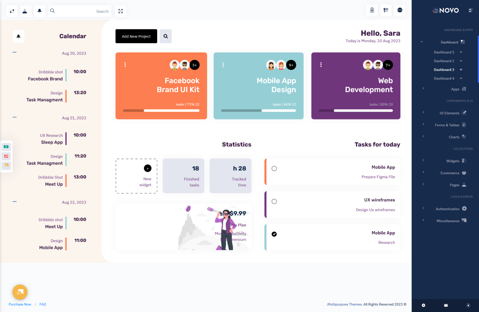 Fully Featured Project Management Dashboard Template - Novo Admin
