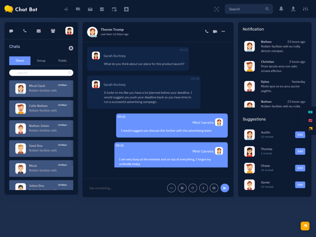 Try our Fully Featured Chat Application Dashboard - Chatbot Admin