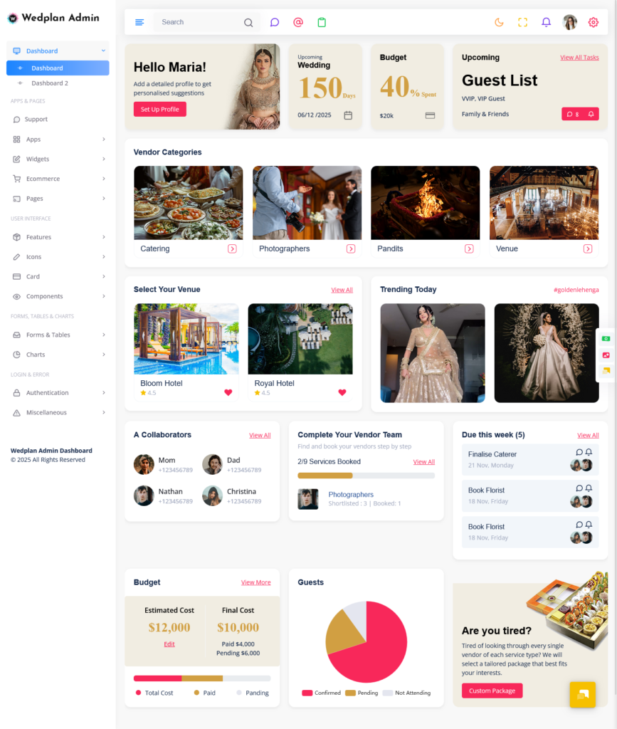 Trendy Design of Wedding Dashboard for Wedding Director